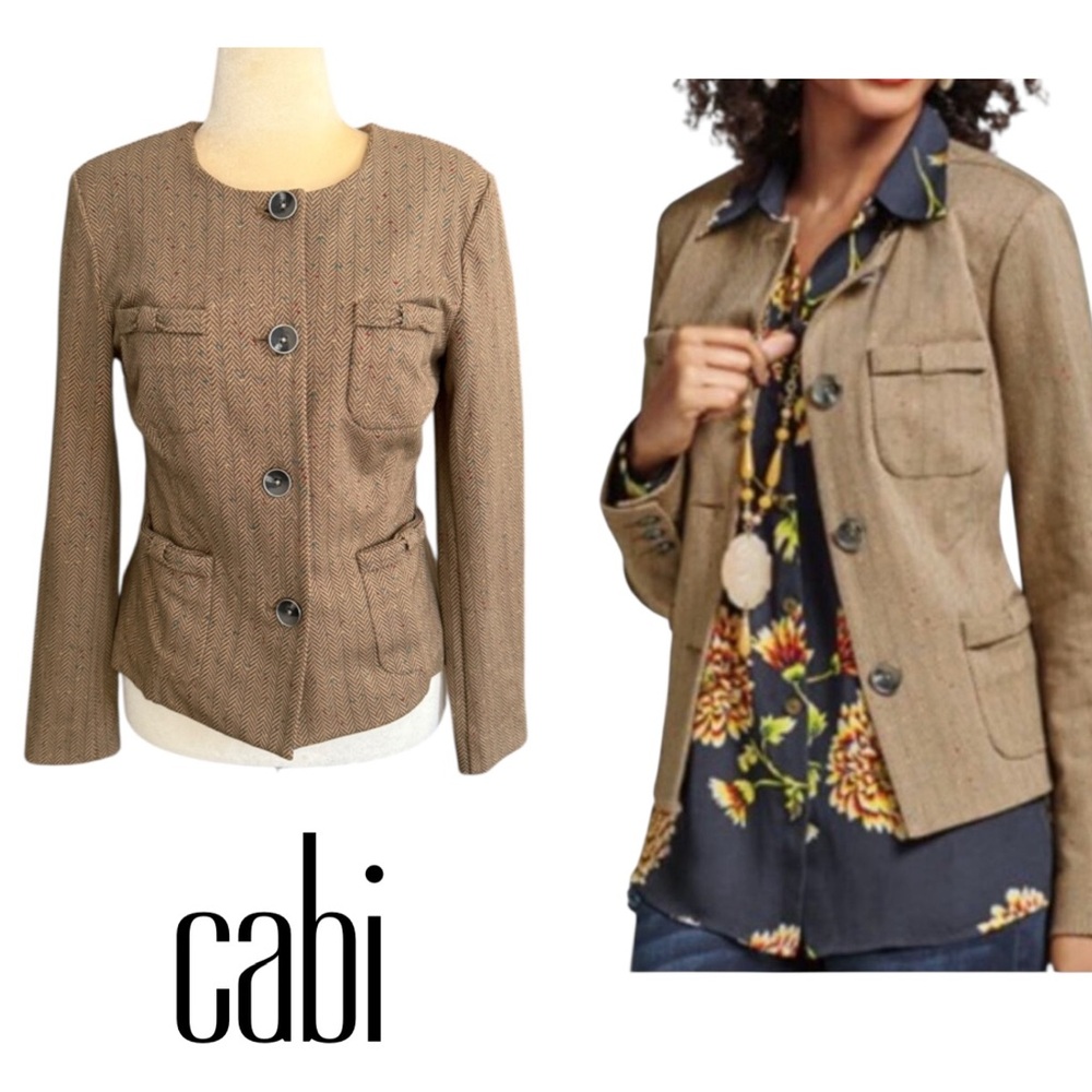Cabi Penny Tan Fleck Herringbone Jacket Size Medium C… - Gem